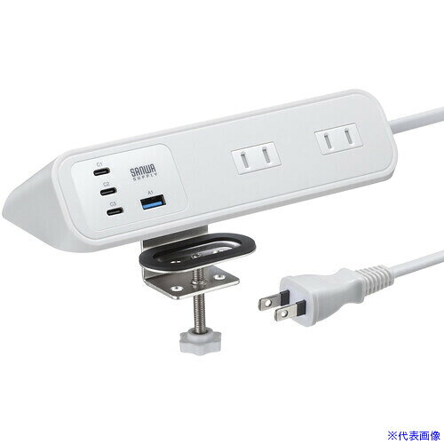 オレンジブック トラスコ中山　TRUSCOSANWA 電源タップ USB充電 AC4個口 USB PD65W対応 USB−A搭載 一括集中スイッチ 2m クランプ固定 〔品番:TAPB114UC2W〕[ 注番:7280576]特長●デスクの...