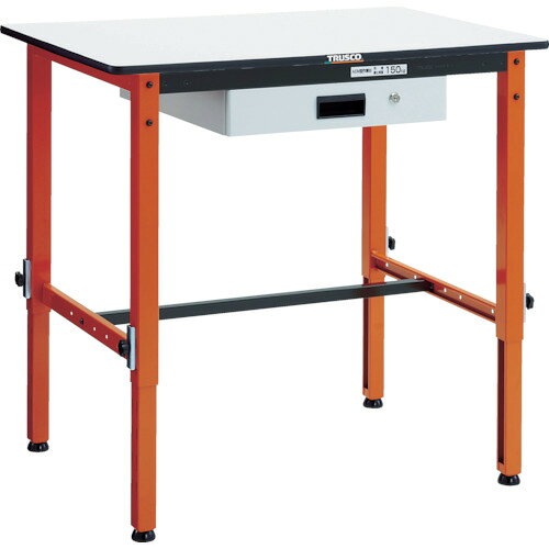 オレンジブック トラスコ中山　TRUSCOTRUSCO 軽荷重作業台高さ調節式(150kg)TFAEM型 薄型1段引出付 900X600XH650〜950 オレンジ色 〔品番:TFAEM0960UDK1〕[ 注番:7703619]特長●座り...