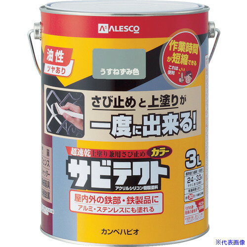 オレンジブック トラスコ中山　TRUSCOKANSAI サビテクト 3L うすねずみ色 〔品番:1090173〕[ 注番:7807708]特長●特殊防錆剤が強力な防錆効果を発揮し、さび止めと上塗りが一度にできます。●たれにくく塗りやすい超速...