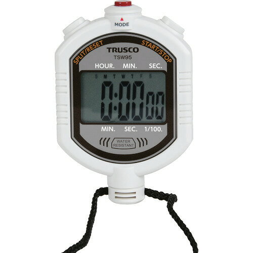 オレンジブック トラスコ中山　TRUSCOTRUSCO ストップウォッチ 〔品番:TSW95〕[ 注番:7813457]特長●見やすい大型文字表示です。●時計機能付です。●濡れた手でも操作可能な防滴仕様です。仕様●最大計時：23時間59分5...