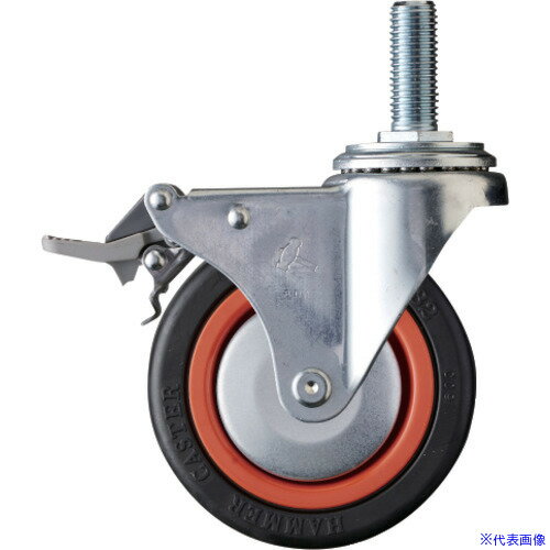 オレンジブック トラスコ中山　TRUSCOハンマー ねじ込み旋回式ゴム車輪(ナイロンホイール・ボールベアリング)100mm M16 トータルロック 〔品番:4151MARB100〕[ 注番:8142309]特長●幅広車輪で堅牢さと安定感のあ...