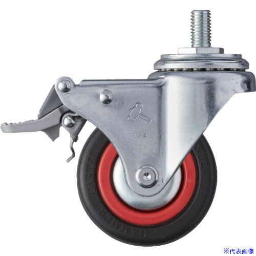 オレンジブック トラスコ中山　TRUSCOハンマー ねじ込み旋回式ゴム車輪(ナイロンホイール・ボールベアリング)M12 75mm トータルロック 〔品番:4150MARB75〕[ 注番:8142428]特長●幅広車輪で堅牢さと安定感のあるね...