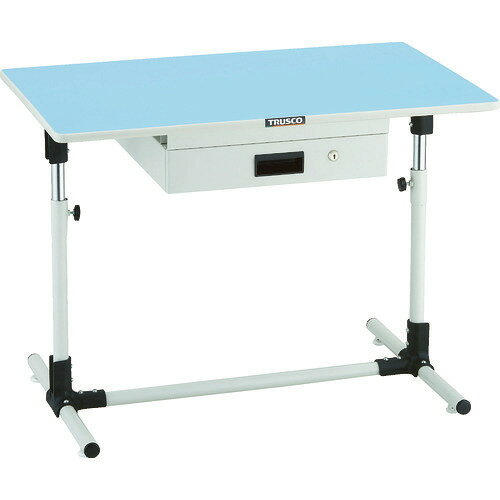 オレンジブック トラスコ中山　TRUSCOTRUSCO ジャスト 900X600XH645−895 引出付 〔品番:JM9060UDK1〕[ 注番:8195123]特長●本体部に丸パイプを使用し、天板がブルーで塗装がホワイトとスタイリッシュ...