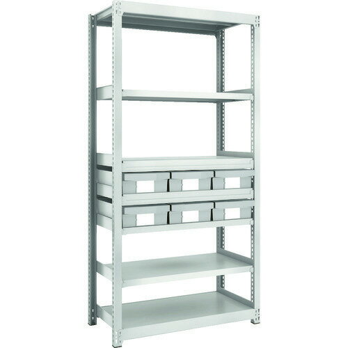 オレンジブック トラスコ中山　TRUSCOTRUSCO スチール製軽中量ボルトレス棚 M2型 樹脂ネオグレー引出付 W860×D450×H1800 大×6 〔品番:M26347F6〕[ 注番:8563253]特長●ケース単位での保管、小物の...