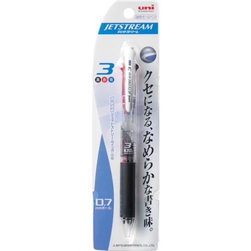 オレンジブック トラスコ中山　TRUSCOuni ジェットストリーム3色ボールペン0.7mm透明 〔品番:SXE3400071P.T〕[ 注番:8578179]特長●クセになる、なめらかな書き味。3色ボールペン（黒+赤+青）です。用途●事務...