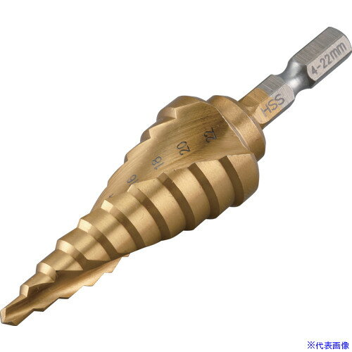 オレンジブック トラスコ中山　TRUSCORELIEF 六角軸 スパイラルステップドリル φ4−22mm 10段 〔品番:27566〕[ 注番:8592466]特長●1本で10サイズの穴あけができます。●スパイラルタイプで切り粉の排出がスム...
