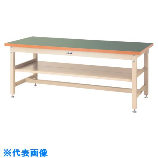 オレンジブック トラスコ中山　TRUSCOヤマテック 重量作業台 ワークテーブル スーパータイプ 塩ビシート天板 中間(全面)棚板付 1500×750×H740mm グリーン/ヤマテックアイボリー 〔品番:SSR1575S2GI〕[ 注番:...