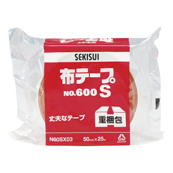 商品の特徴 積水 N60SX03 お買い得布テープ NO.600S よりコストパフォーマンスを追及したスフ布ベースのテープです。 製品仕様 ●寸法：幅50mm×長25m ●テープ厚：0．26mm ●材質：基材＝スフ，粘着剤＝ゴム系 ●日本製...