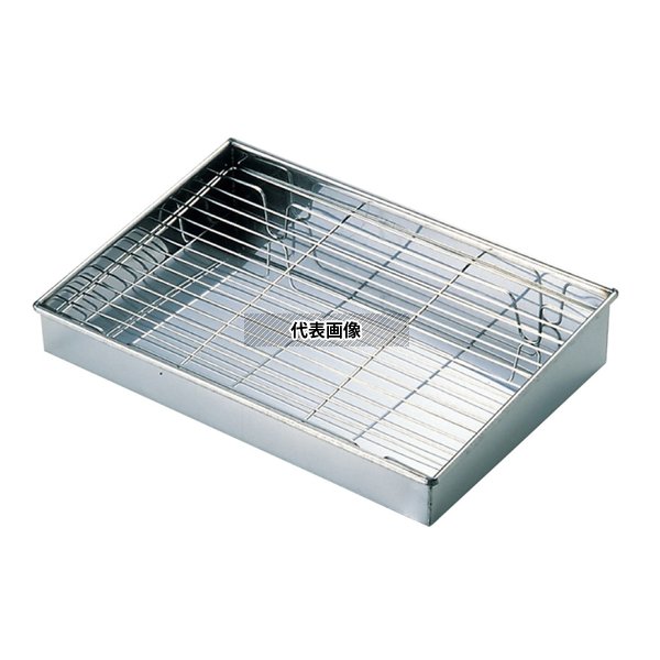 商品の特徴 EBM 18-0 角天台 大(465×315) 製品仕様 外寸1:465×315mm 外寸2:本体:高い方H75・低い方H50mm 外寸3:アミ:高い方H55・低い方H40mm 重量:1220g 材質:18-0ステンレス、アミ:...