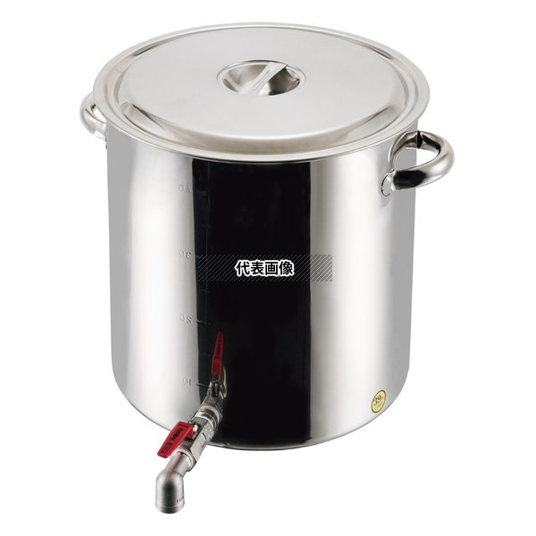 商品の特徴 EBM 18-8 蛇口付寸胴鍋 目盛付 39cm(46L) ●蛇口内径約20mmの太口蛇口の為、細かいカスがつまりません。 製品仕様 外寸1:φ410mm 内寸1:φ390mm 内寸2:深さ:390mm 内寸3 (W×D×H):...