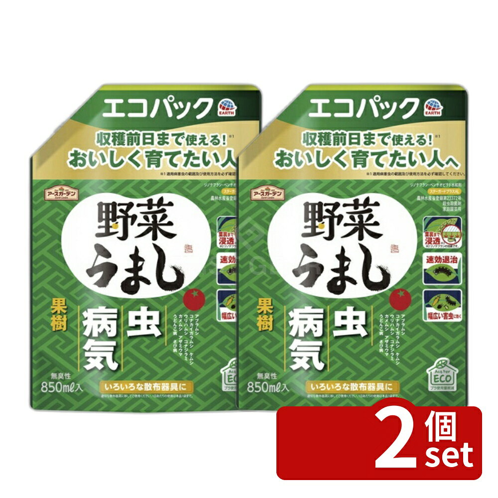 商品の特徴 アース製薬 アースガーデン 野菜うまし エコパック 850mL 殺虫殺菌剤 園芸用 ガーデニング ●エコパック ●おいしく育てたい人へ ●収穫前日まで使える※適用病害虫の範囲及び使用方法を必ず確認してください。 ●野菜・果樹・花...
