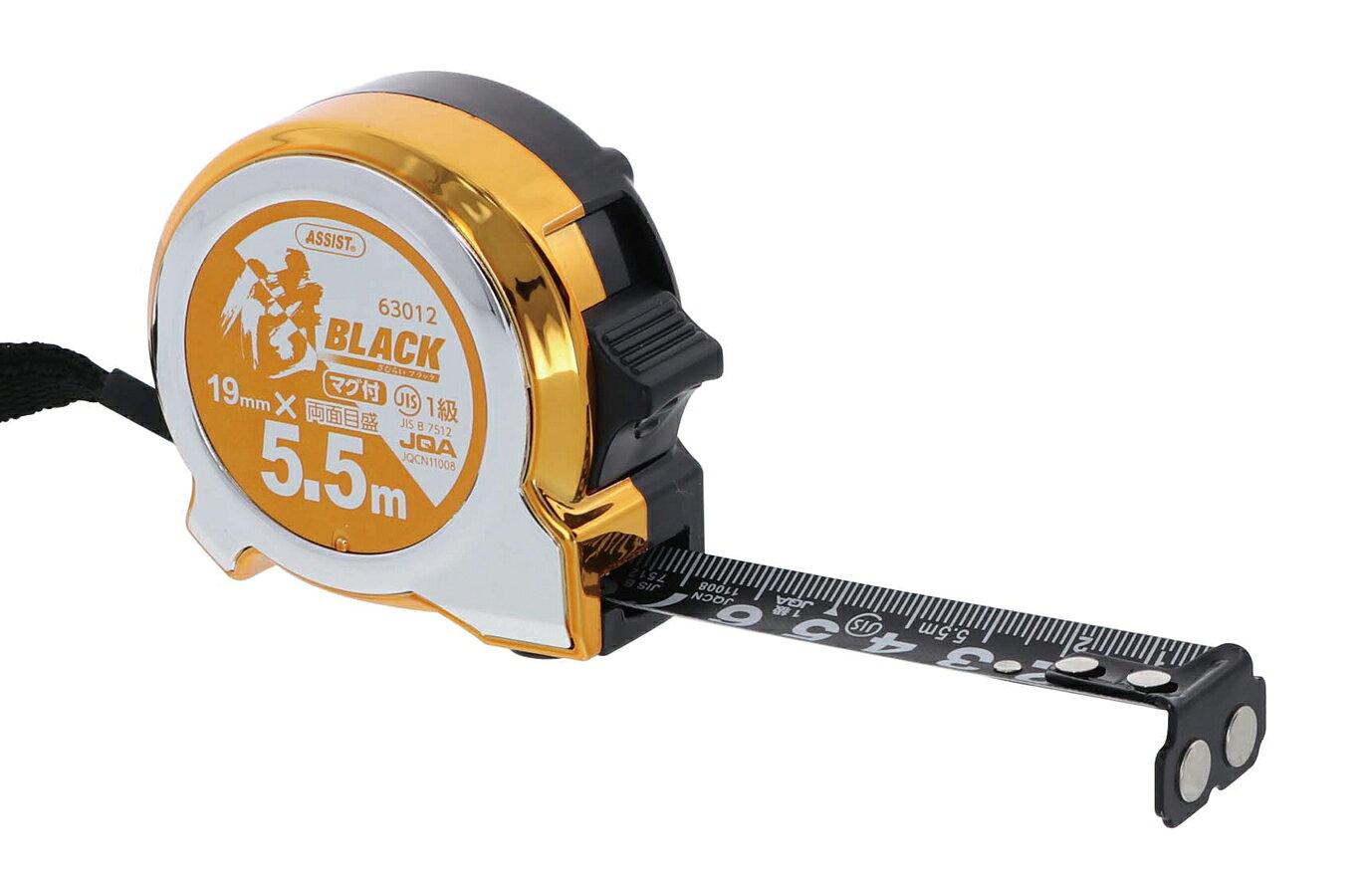 商品の特徴 侍B超コンパクトコンベJISMG19-5．5M金 ●BLACKテープ＋ホワイト目盛りで抜群の視認性 ●JIS1級 ●目盛長持ち、摩耗を防ぐ!ナイロンコートテープ 製品仕様 ●JIS1級　●目盛長持ち、摩耗を防ぐ！ナイロンコートテ...