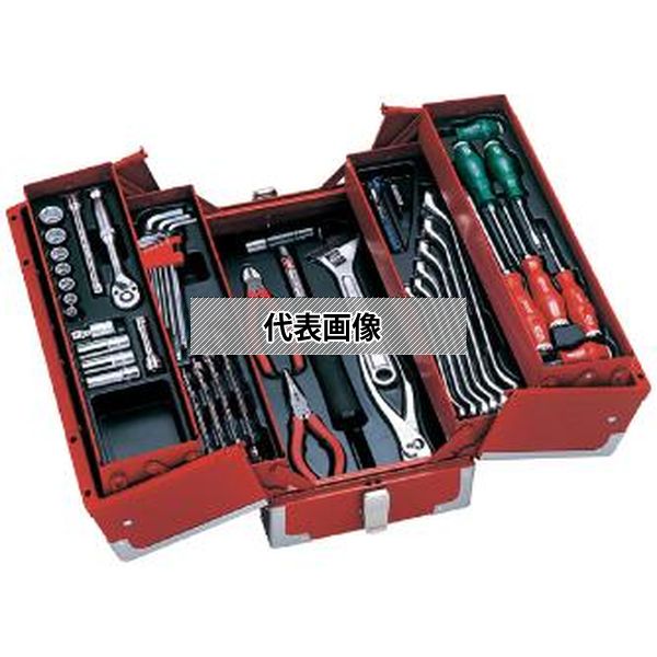 【ご注意：画像は代表画像です。カラーやサイズは商品名を必ずご確認下さい。】用途●オートメカニック用。商品説明オートメカニック用の9.5sq.ベーシックセットに、ビットラチェットセットを採用。天面フラットV形3段式メタルケース。全段プラスチッ...