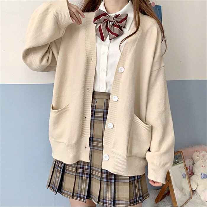 スクールカーディガン スクールニットカーディガン ニットカーディガン 女 女子 学生服 通学 ニット スクール カーディガン レディース スクールカーディガン ニットカーディガン セーター 学校 制服 学校 大きめ ゆったり 春秋 ホワイト...