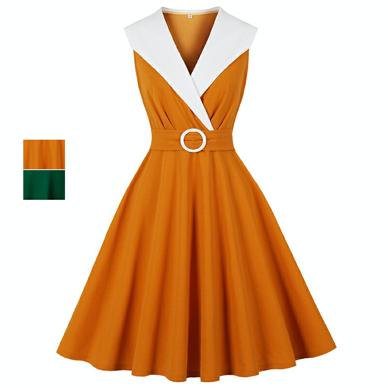 商品情報商品名レディース レトロワンピース ノースリーブ スカラップ襟 ドット柄 夏 夏服 ミモレ丈 レトロ ドレス Vネック 細身ノースリーブ Aラインワンピース 大きい裾 フレアドレス おしゃれ カジュアル ビジネス 通勤 OL お出か...