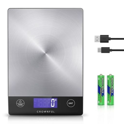 【15KGまでの広範囲計測&amp;広いパネル】CROWNFULのデジタルはかりは、最小計測単位が1gからで、最大15kgまでの幅広い計量範囲を提供します。加えて、その広々としたパネルは多様な食材や物体の計量に対応します。 【2種類の電源方...