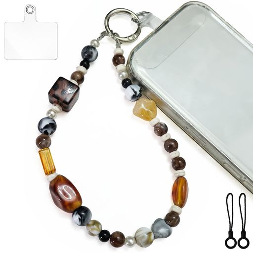 【商品仕様】商品内容:ハンドストラップx1、ストラップホルダーx2、黒い小糸x2。サイズは商品の画像にご参考ください。 【優れた素材】携帯ストラップの主体ビーズは高品質なABS素材を使用しており、頑丈で耐久性に優れ、風化や摩耗に強いです。表...