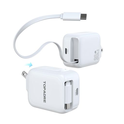 【当社最小の巻取り式充電器・折りたたみプラグ・超コンパクト】TOPADREはACアダプター専門メーカーです。当社最小のtype-c 2ポート 30W Type-C 充電器、70cmの伸縮式USB-Cケーブルを内蔵し(必要な長さに調節可能)+...