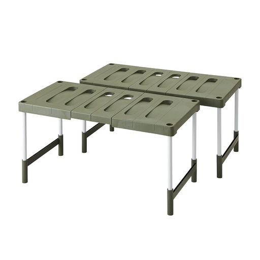 製品サイズ/幅76.5~93.5x奥行37x高さ35・40cm(1台あたり) 耐荷重/30kg(1台あたり) 材質/棚板・補強脚:ポリプロピレン・ポリエチレン、パイプ:スチール(ポリプロピレンコーティング) 原産国/日本 【伸縮幅は76.5...