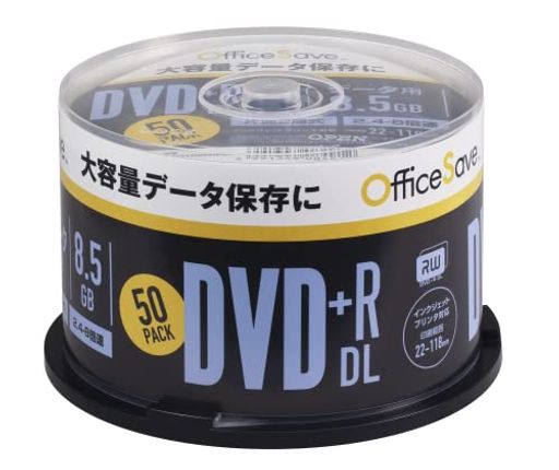 品種:データ用 DVD+R DL 容量:8.5GB 盤面印刷:○(ホワイト) / 範囲:22mm-118mm(ワイド) 倍速:2.4-8倍速,ケース:スピンドルケース,入り数:50枚 片面2層8.5GBの大容量DVD+R DL ■1回記録用...