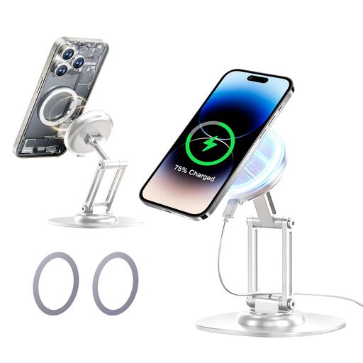 【MagSafe対応・強力マグネット固定】 最新Qi2規格に対応し、MagSafe搭載のiPhone 12〜17シリーズに完全対応。内蔵マグネットは従来比約2倍の吸着力を実現し、縦置き・横置きどちらでもズレにくく安定固定。リモート会議や料理...