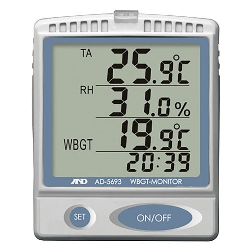 表示項目:熱中症指数(WBGT)、温度(TA)、相対湿度(RH)、時刻 測定項目:温度(TA)、相対湿度(RH) WBGT指数の表示範囲(°C):-2~60(最小表示0.1°C) 測定範囲 温度(TA)(°C):0~55(最小表示0.1°C...