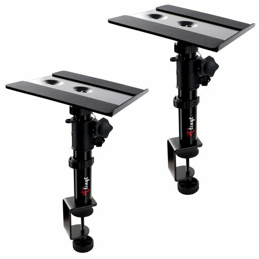 【金属製スピーカープレート】 17 x 20 cm 天板、3 インチから 4 インチのスピーカーをサポートするように設計されています。 【クリアな音質と傾斜トレイ設計】スピーカーを耳の高さに合わせて設置でき、ピンボルトでスタンドを4段階(2...