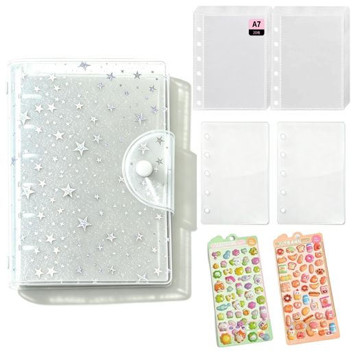【デザイン】:ミルクホワイトスター【外装ケースサイズ】:A7(14x9.5x2.7cm)【製品内容】:外装ケース 1 個+1 コマ透明インナーページ 20 枚+パッド 2 枚+3D 立体シール 2 枚【素材】:PVC 【インナーページと 3...