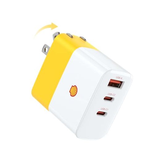 【65W急速充電・3台同時充電】Shell65WタイプC充電器には、2つのUSB-Cポートと1つのUSB-Aポートを搭載し、最大3台のデバイスを同時に充電可能。Cポート使用時には最大65W出力に対応し、MacBookAirなら約2.1時間、...