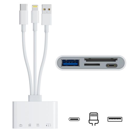 【幅広い互換性】Lightning/USB-C/USB-Aに対応した【iphone sdカードリーダー】。iPhone/iPad/Mac/Windows/Androidスマホまで幅広く使えます。旅行先で撮影した写真をその場で差し込み、友人や...