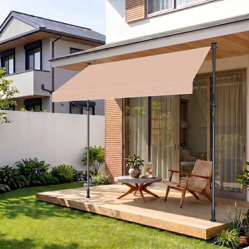 【設置が簡単】オーニングテントは「つっぱり式」デザインを採用しており、設置時に工事は一切不要です。窓枠や家にネジで固定するタイプとは異なり、「つっぱり式」なので、壁に穴をあけたり溶接したりする必要がなく、簡単に設置できます。これにより、アウ...