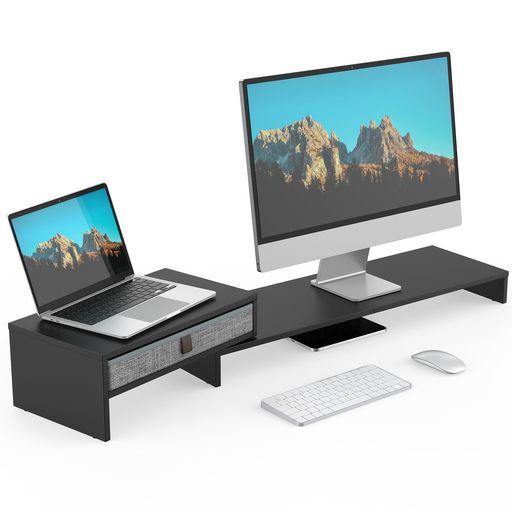 【収納たっぷり・スペースを有効に活用】モニター台に引き出しが付いているのでペン、スマホ、ノートなどの文具小物一気に収納できます。モニター下の空間はキーボードやマウスなど周辺機器などの周辺機器を整理し、作業スペースが広めます。 【幅・角度調整...