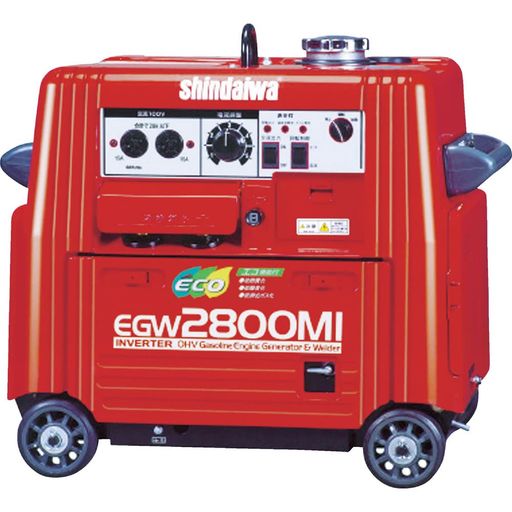 溶接・発電同時使用可能(0.2kVA程度)。 車輪止め付。 安定した溶接ができる優れたアーク特性。 集中操作パネル。 オートストップ。