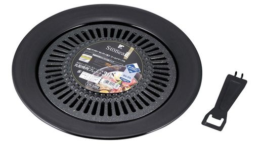 サイズ:幅30.9x奥行30.9x高さ4.2cm 本体重量:540g 油受け:ほうろう用鋼板、プレート:アルミニウム合金(テフロンセレクト加工) プレートのサイズ:約22.5cm 生産国:韓国