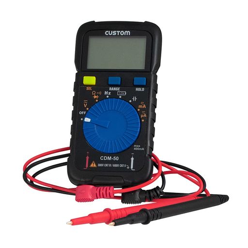 コンパクトスリムなボディーに電圧(直流、交流)、電流(直流、交流)、抵抗、周波数、静電容量、導通チェック機能(ブザー、LED)、ダイオード、1.5V乾電池電圧チェック機能を持たせた多機能計測デジタルマルチメーターです。