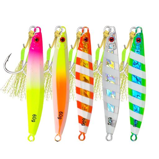 1. S字型デザイン。手の動きに合わせて沈下速度を速くしたり遅くしたりすることで、魚の注意を引き付けます。 2. ジグの目は3Dアイを採用し、よりリアルなジグの質感を演出します。 3. ジグは発光効果のあるデザインで、夜釣りにも対応します。...
