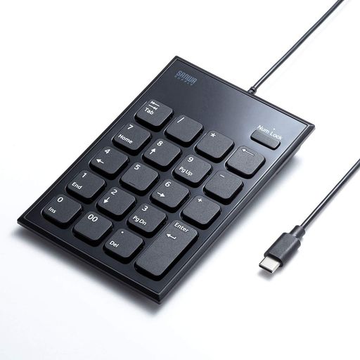 USB Type-Cコネクタを搭載したパソコンで使用できる有線テンキーです。 従来のパンタグラフキーボードと比較しキータッチ音が格段に小さい静音タイプです。 静かなオフィスなど入力音が気になる場所などに最適です。 ノートパソコンと同じパンタ...