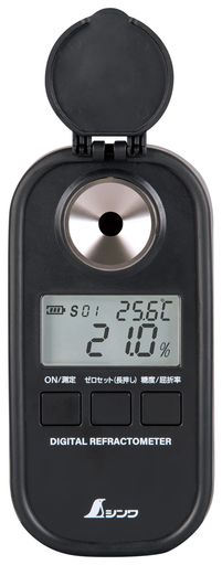 測定範囲 糖度(Brix値)0~93% IP65で使用後の水洗いが可能です。 現在温度が表示されるので、自動温度補正範囲か一目でわかります。 精度(Brix値)プラスマイナス0.2% 遮光フタ付なので、屋外でも正確に測定できます。