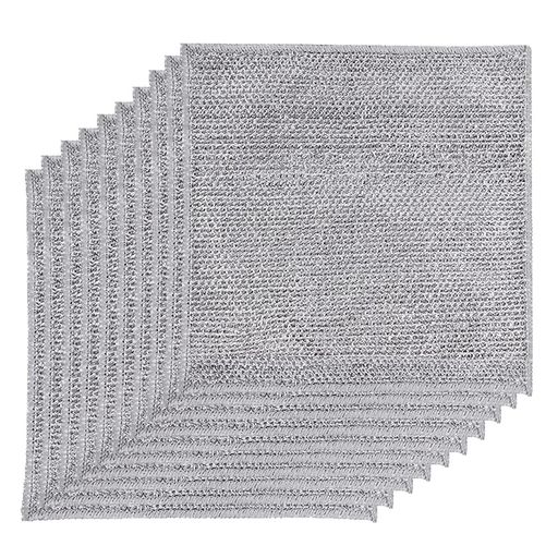 【製品仕様】 食器洗いタオル:10枚セット、サイズ:約20x20cm。シルバーカラーがスタイリッシュで、使い勝手も抜群です。 【優しく洗浄】 強力な洗浄力と柔軟性を兼ね備えたワイヤーディッシュクロスは、 表面の微細メッシュが汚れを絡め取りな...