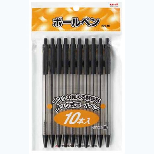 10本 パック入 ノック式/油性ボールペン ボール径:0.7mm インク色:黒 重量:6.4g サイズ :軸径 直径9.0x厚さ12.4x全長145mm
