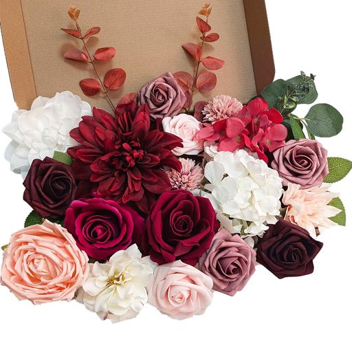 ブートニア、パーティー、結婚式。 ウェディングブーケのセンターピース、パーティーのホームデコレーション用のステム付き造花。さまざまな種類の花と異なる色をテーマにしたコンボパックです フェイクフラワーと葉はシルク生地、プラスチックの茎、自然な...