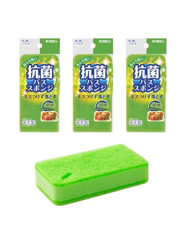 スポンジも不織布も両面まるごと抗菌加工のバススポンジ 本体サイズ:長さ152x幅76x厚さ40mm 素材:ナイロン(研磨粒子なし不織布)、ポリウレタン 生産国:日本