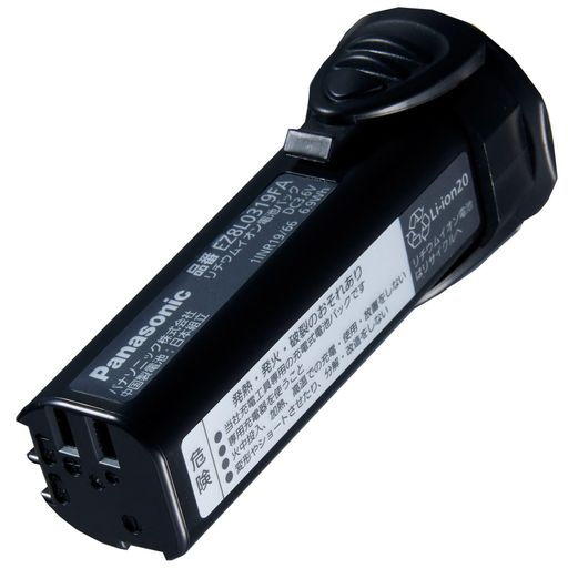 リチウムイオン 3.6V/1.9Ah電池パック 本体サイズ:幅3.5x奥行3.7x高さ8.2cm 重量:70g 適合充電器:EZ0L21、EZ0L11、EZ0L10 充電時間:実用充電=約15分、フル充電=約35分