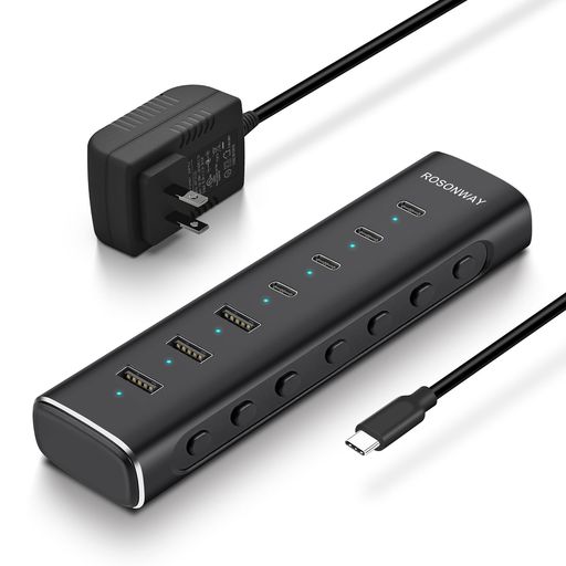 【USB3.2ハブ7ポート拡張】 パソコンのUSBポート1つから、USB-Cデータポートx4、USB-Aデータポートx3に拡張可能。外付けHDD/SSD、USBメモリ、カードリーダー、プリンター、スキャナー、DAC、マウス、キーボードなど、...