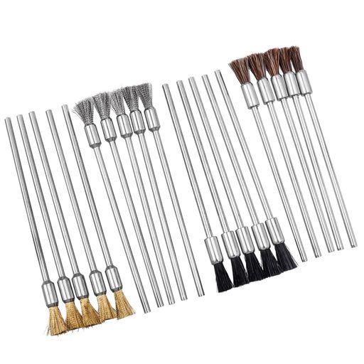 セット内容:20個延長ワイヤーブラシ、ミニルーター用先端パーツ。軸径:3mm、ブラシペン直径:6mm、全長:100mm。 材質:ナイロン/ステンレス/真鍮/もみあげ、線が均一に配置されているため、研磨やバリの除去に適しています。 ブラシのハ...