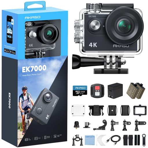 【優れた4K高画質&amp;2000万画素】AKASO EK7000アクションカメラはアメリカで人気のカメラです。以前のバージョンの進化版として、撮影性能がより安定となる同時に、撮影角度もより広くなります。4Kの画面解像度を対応し高精細な映...
