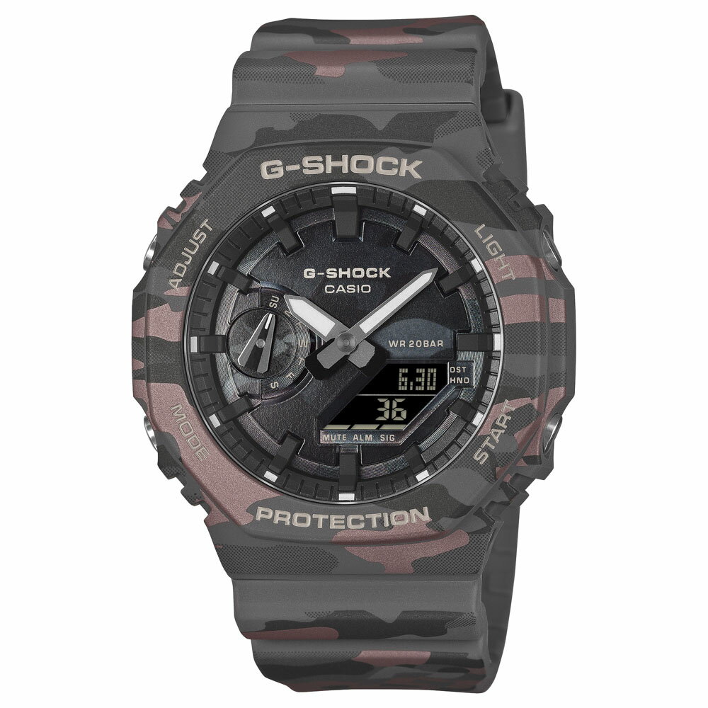 COMMENT タフネスを追求し進化を続ける「G-SHOCK」から、カモフラージュ柄をMAP印刷で大胆に取り入れたカモフラージュシリーズです。 オリジナルのカモフラージュパターンは、ブランドの象徴である「G」の文字を巧みに隠し込んだユニーク...