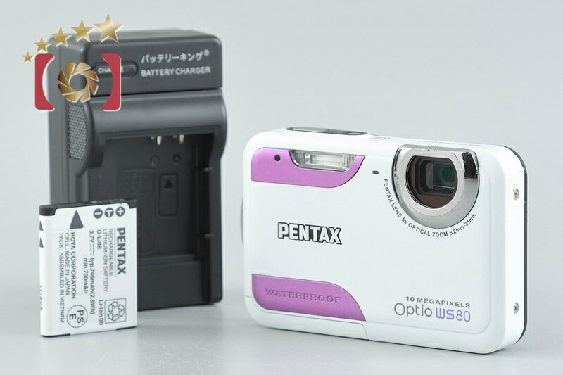 商品名 PENTAX ペンタックス Optio WS80 ホワイトプラスパープル コンパクトデジタルカメラ 総合状態ランク B2ランク品 外観コンディション B外装にわずかな使用感、小さな打痕、微小な塗装はがれ、サビ跡が見られ、側面にボンド...