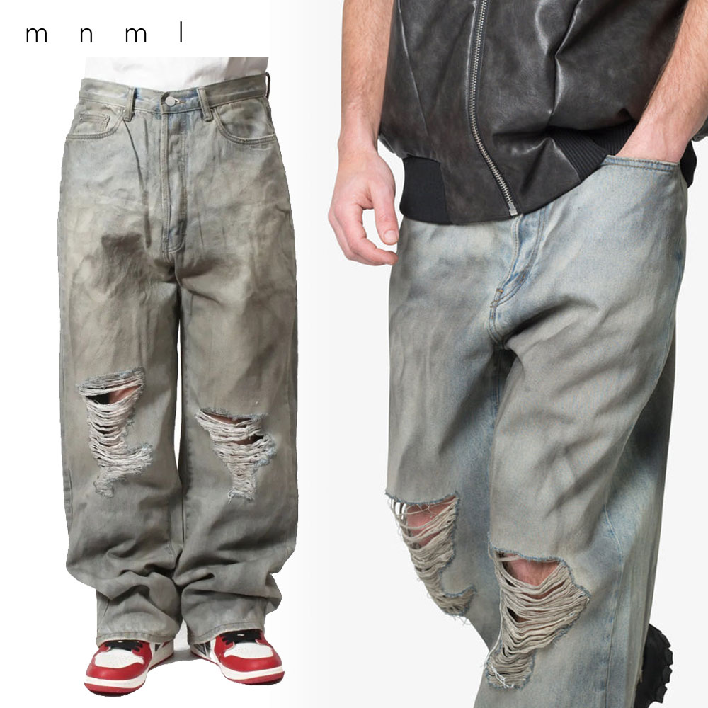 商品詳細 【ブランド】 mnml/ミニマル 【アイテム】 バギー デニムパンツ/ULTRA BAGGY DESTROYED DENIM 24ML-AW412D｜オイルウォッシュ 加工 デストロイ ワイドパンツ ストリート メンズ ファッショ...