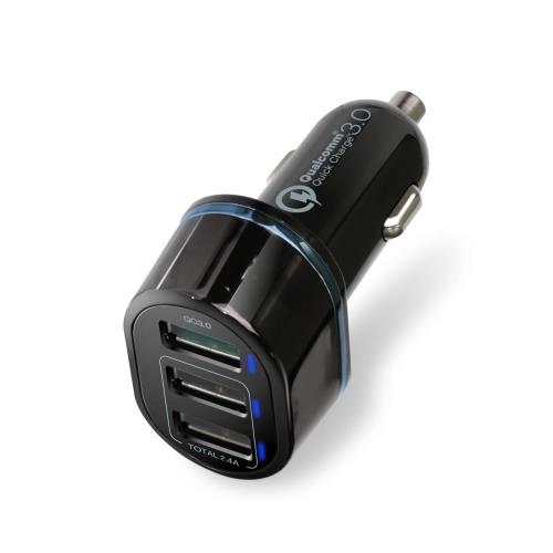 自動車のアクセサリソケットに差し込むことで、Quick Charge (TM) 3.0対応のスマートフォンを車で急速充電できる車載充電器です。(Quick Charge (TM) 3.0は1つのUSBポートのみ対応) USBポートを3ポート...